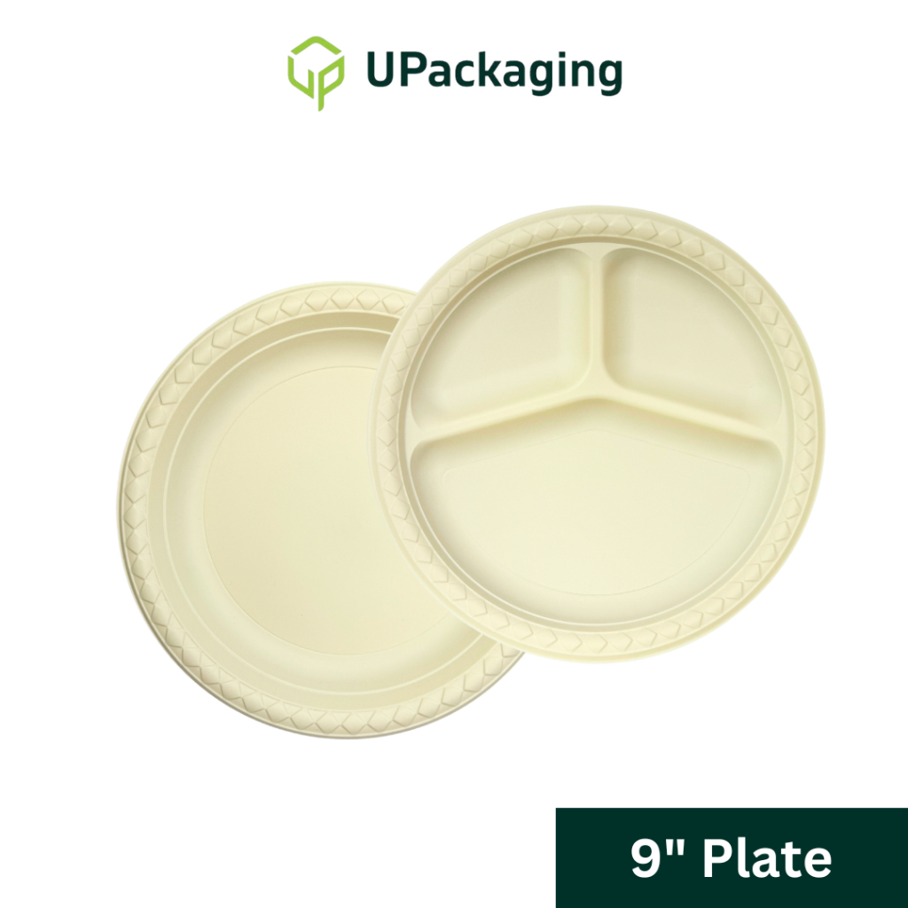 [ 50 Pcs ] 9" COMPARTMENT PLATE Corn Starch Biodegradable Plates ...