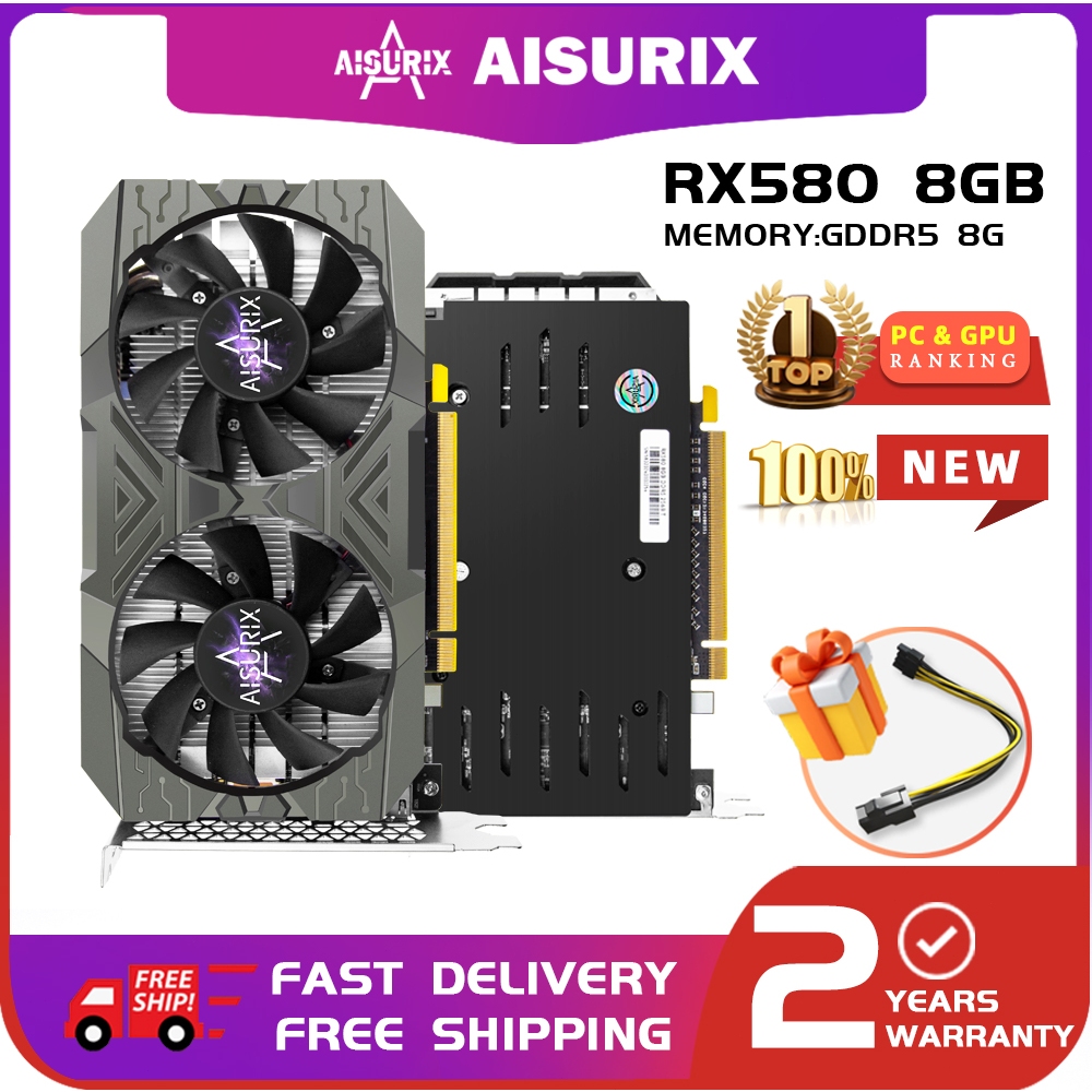 AISURIX NEW RX580 8GB Graphics Card Computer GDDR5 256Bit GPU Radeon ...