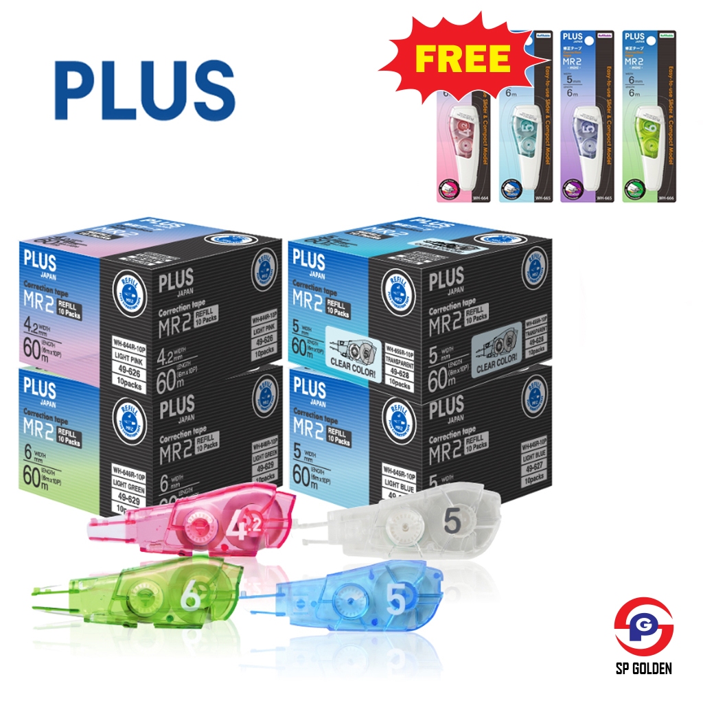 Plus Whiper MR2 Correction Tape Refills 10 in 1 (FREE 1 MR2 Mini ...