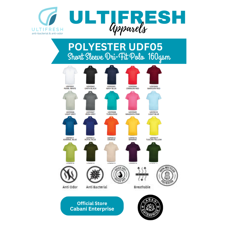 Unisex Short Sleeve T-Shirt Polo Polyester UDF05A ULTIFRESH Anti-Odor ...