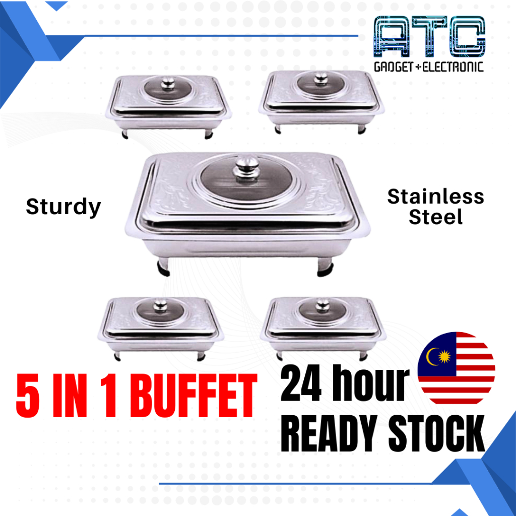 ATC 5 PCS Buffet Tray Dish Tray Set | Stainless Steel Glass Covers Used ...