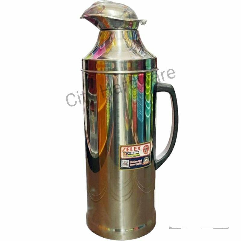ZELEX 2Ltr Stainless Steel Body Glass Inner Traditional Vacuum Flask ...