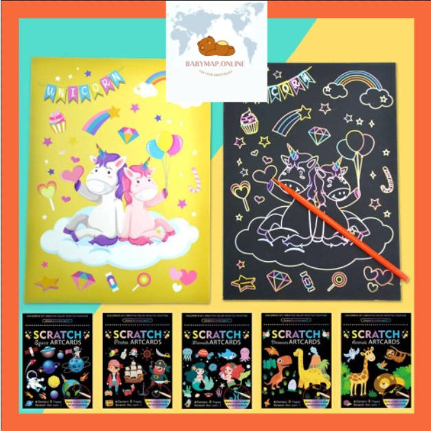 9 IN 1 Scratch Artcards Scrape Coloring Book Children Art Painting ...