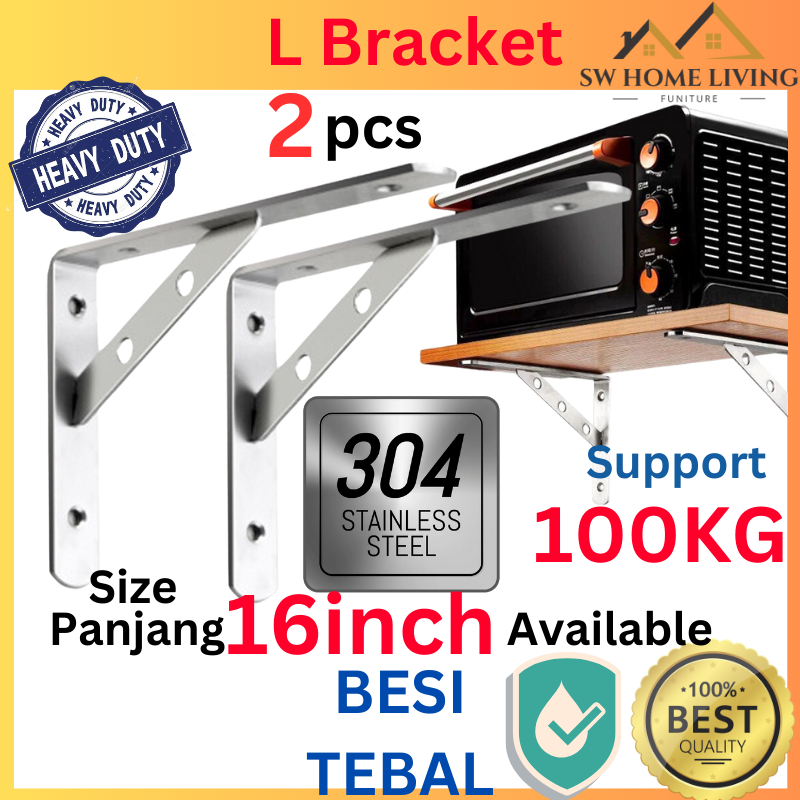 SW 2pcs Sesiku Besi L Braket Berat Keluli Tahan Karat Stainless Steel ...