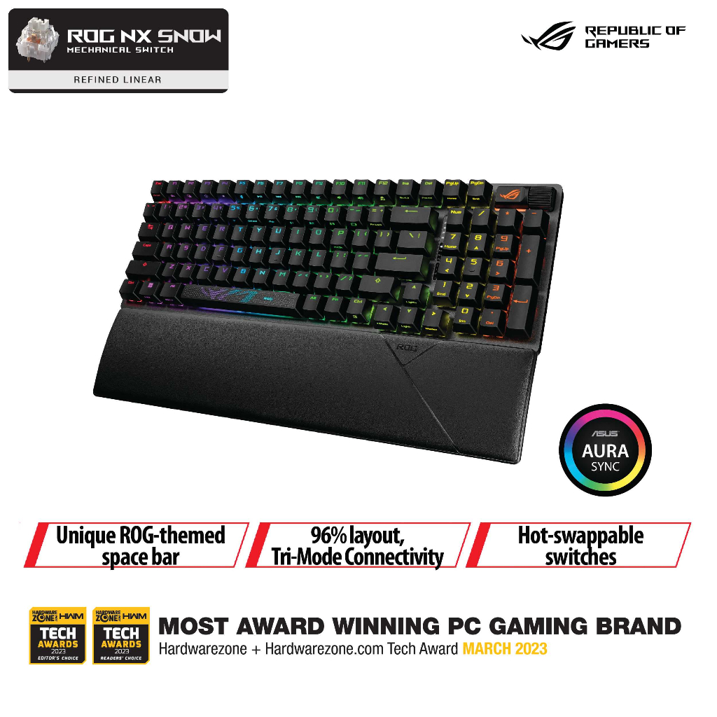 ASUS ROG Strix Scope II 96 Wireless Wireless gaming keyboard with tri ...