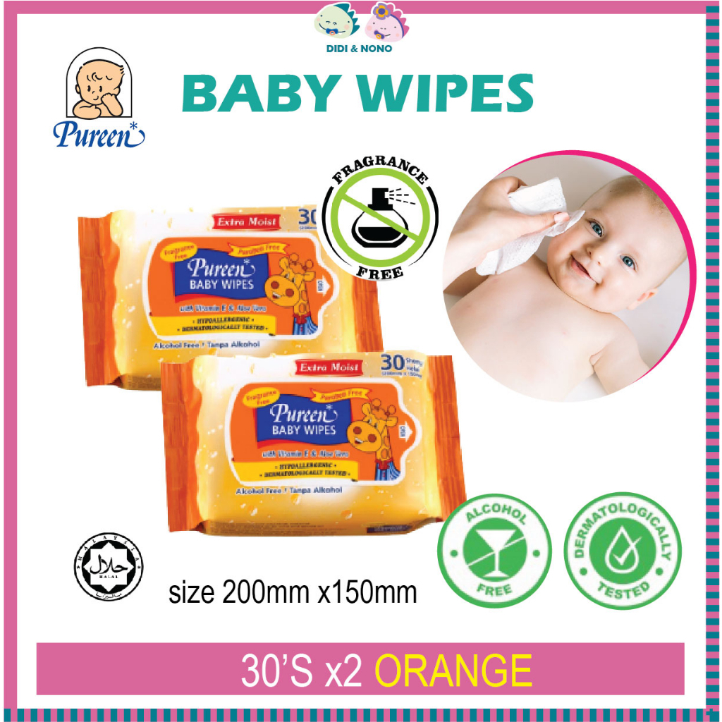 Pureen baby wipes 2x30's Wet wipes baby wipes Small travel pack ...