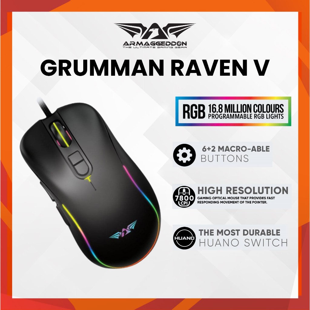 Armaggeddon Grumman Raven V Wired RGB Gaming Mouse with Mouse Mat ...