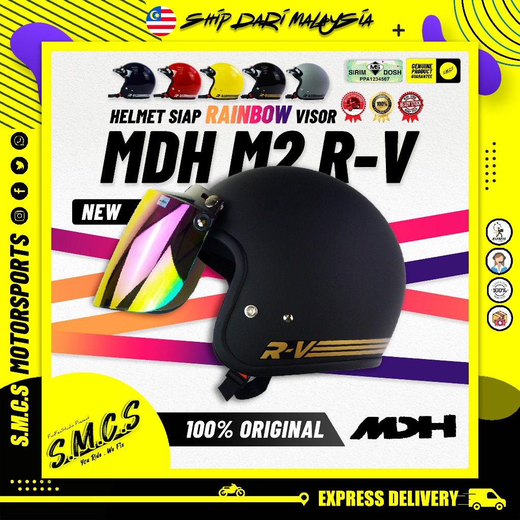 MDH M2 RV Helmet Siap Visor Premium (Sirim Certified) TOPI KELEDAR NEW ...