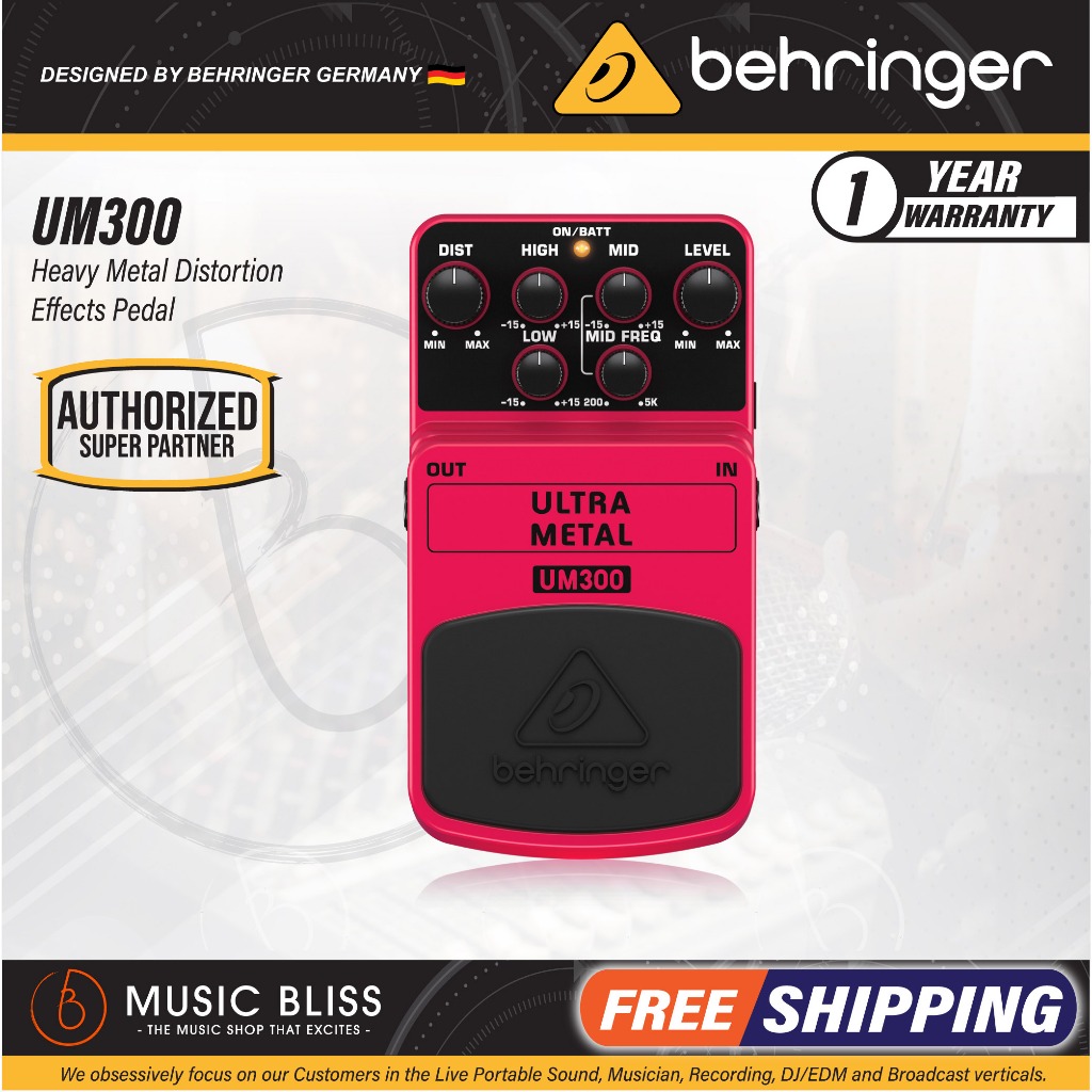 Behringer UM300 Ultra Metal Distortion Guitar Effects Pedal (UM-300 ...