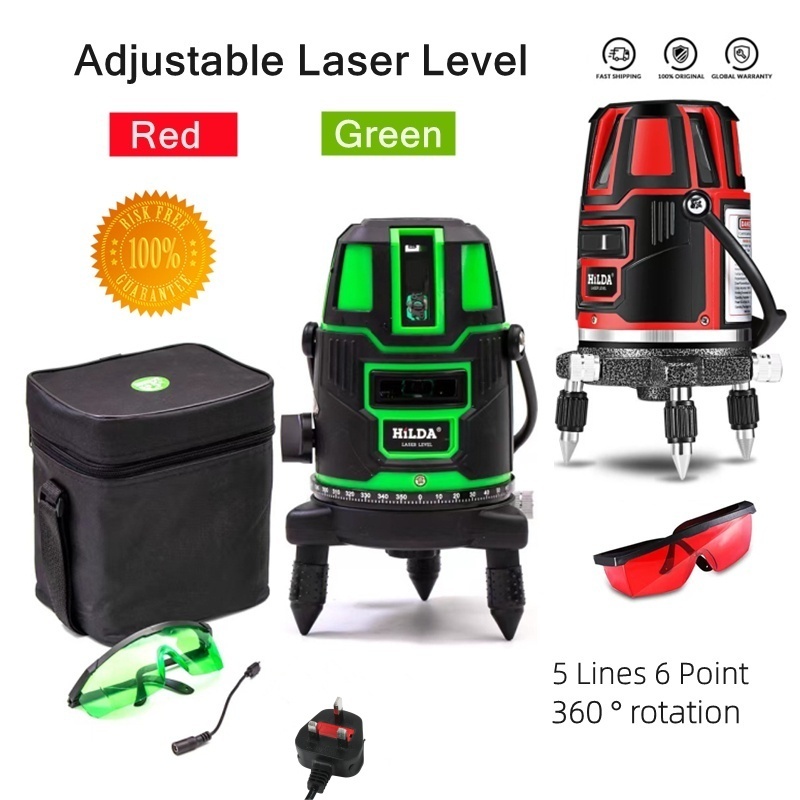 5 Lines 6 Point Adjustable Laser Level 360 Rotary Indoor Outdoor Self ...