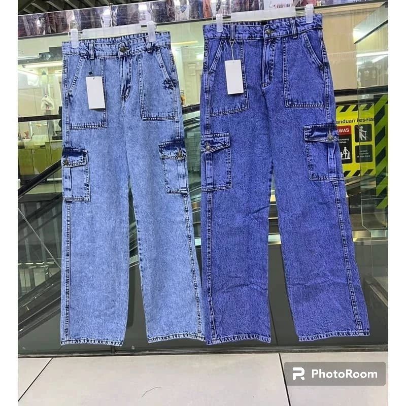 Women wide Leg Cargo ️Kain Lembut ️ACID WASH Palazzo[26-36] premium quality jeans. New | Shopee ...