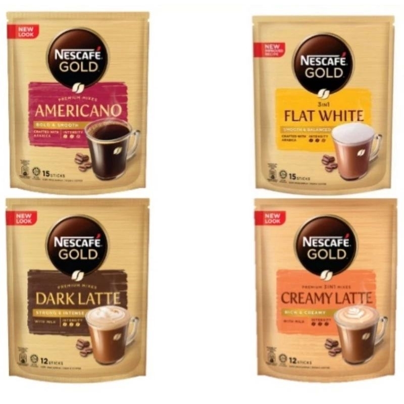 Nescafe Gold Assorted 3 in 1 / 2 in 1 Americano Flat White 15s Dark ...