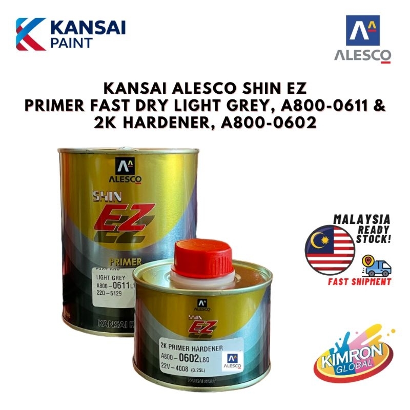Kansai Shin EZ Primer Fast Dry Light Grey A800-0611, 1 Liter & 2K ...