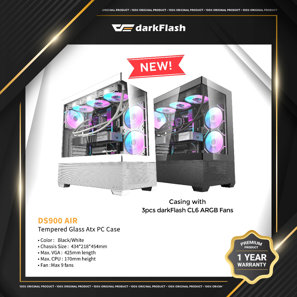 darkFlash DS900 Air ATX Gaming Casing (with 3pcs darkFlash CL6 ARGB ...