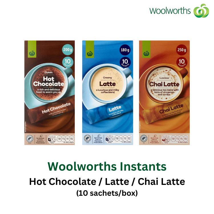 Woolworths - Classic Hot Chocolate / Creamy Latte / Luscious Chai Latte ...