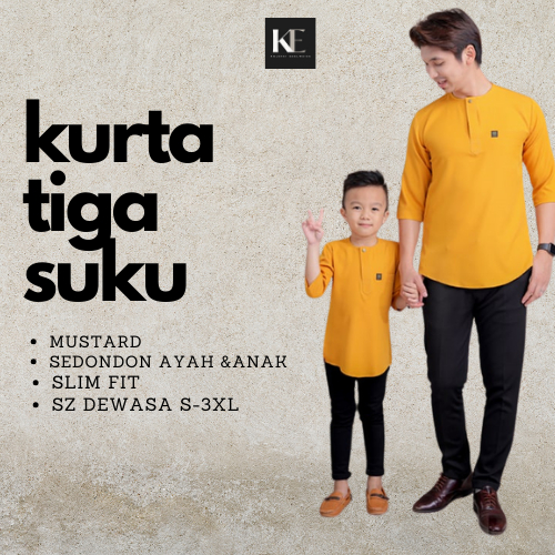 Adam Men's Kurta Shirt 3 Sleeve Mustard Tribe Slim Fit Neck Bay Belanga ...