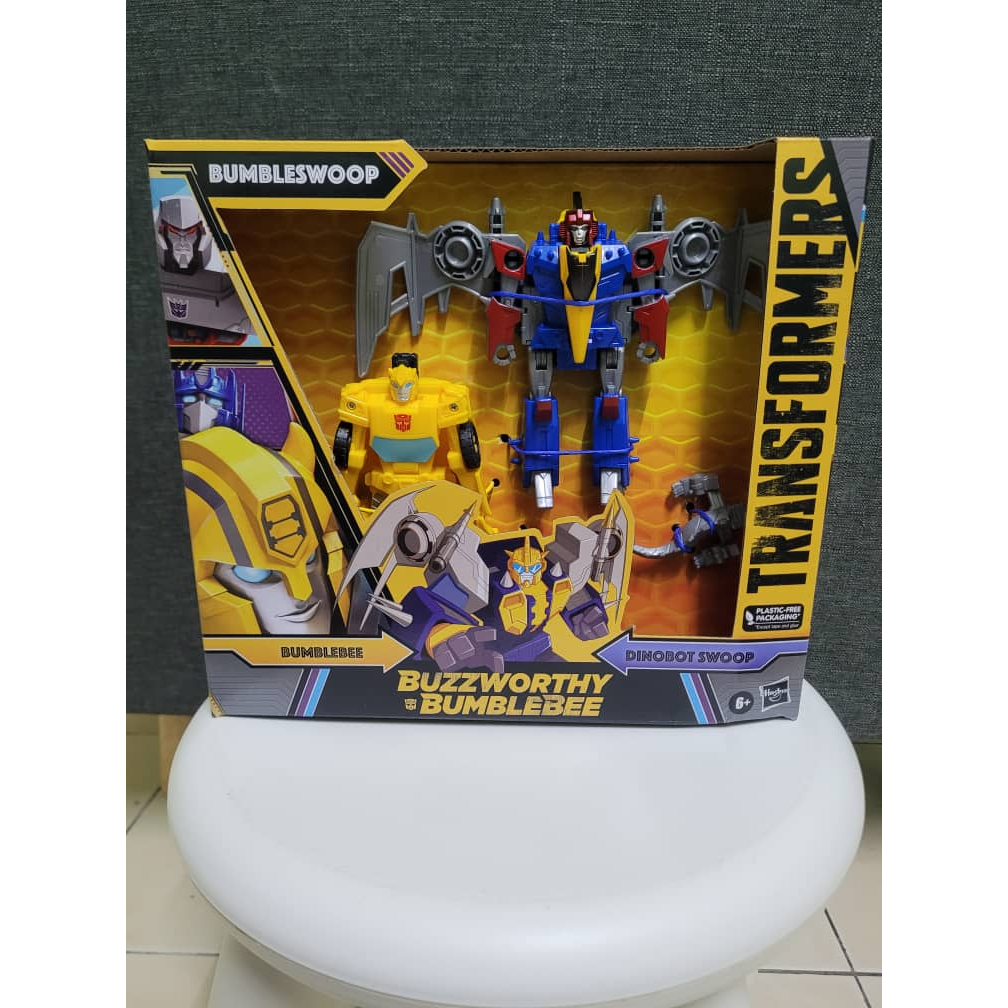 Transformers Buzzworthy Bumblebee Dino Combiner Bumbleswoop 4.5” Action Figures (packaging ...