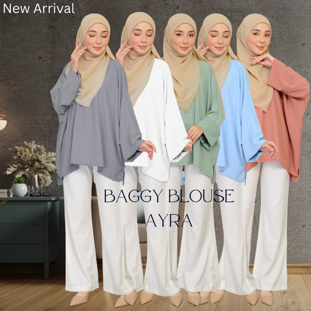 Korean Women's Ayra Baggy Style Blouse CEY CREPE Full Sleeve Solid ...