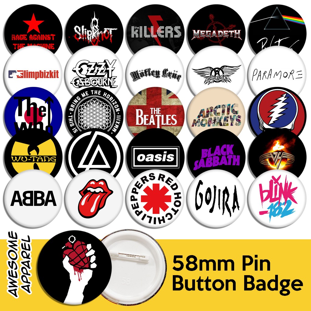 Rock Band V2 Musical Music Graphic Designs 58mm Button Badge with Pin ...