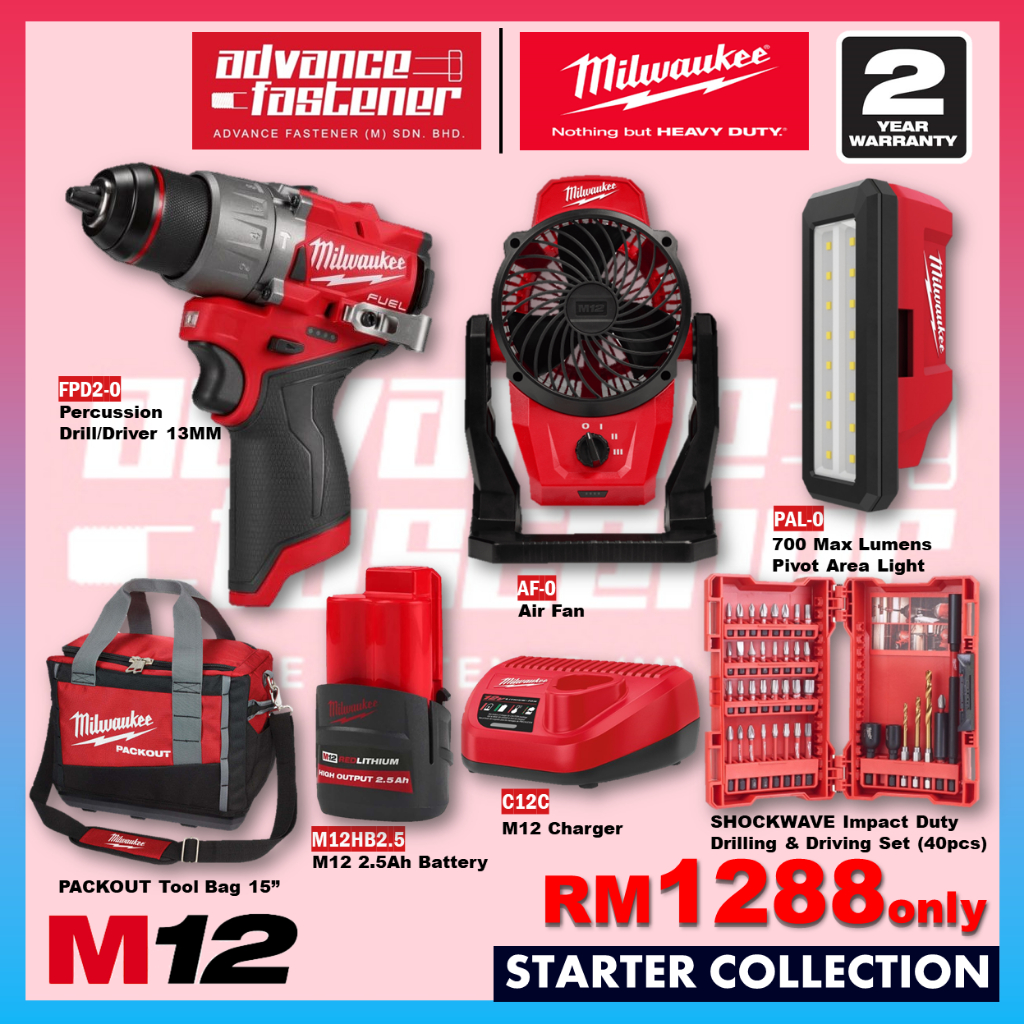 Milwaukee M12 Starter Collection ( FPD2-0 M12 Percussion Drill / Driver ...