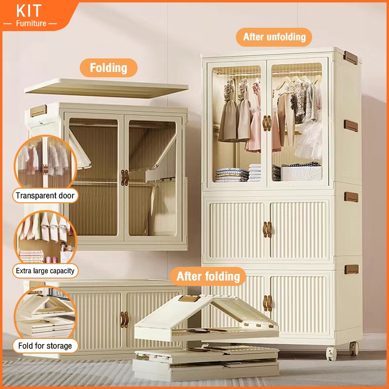 56/65CM Foldable Storage Cabinet Double Open Doors Wardrobe ...