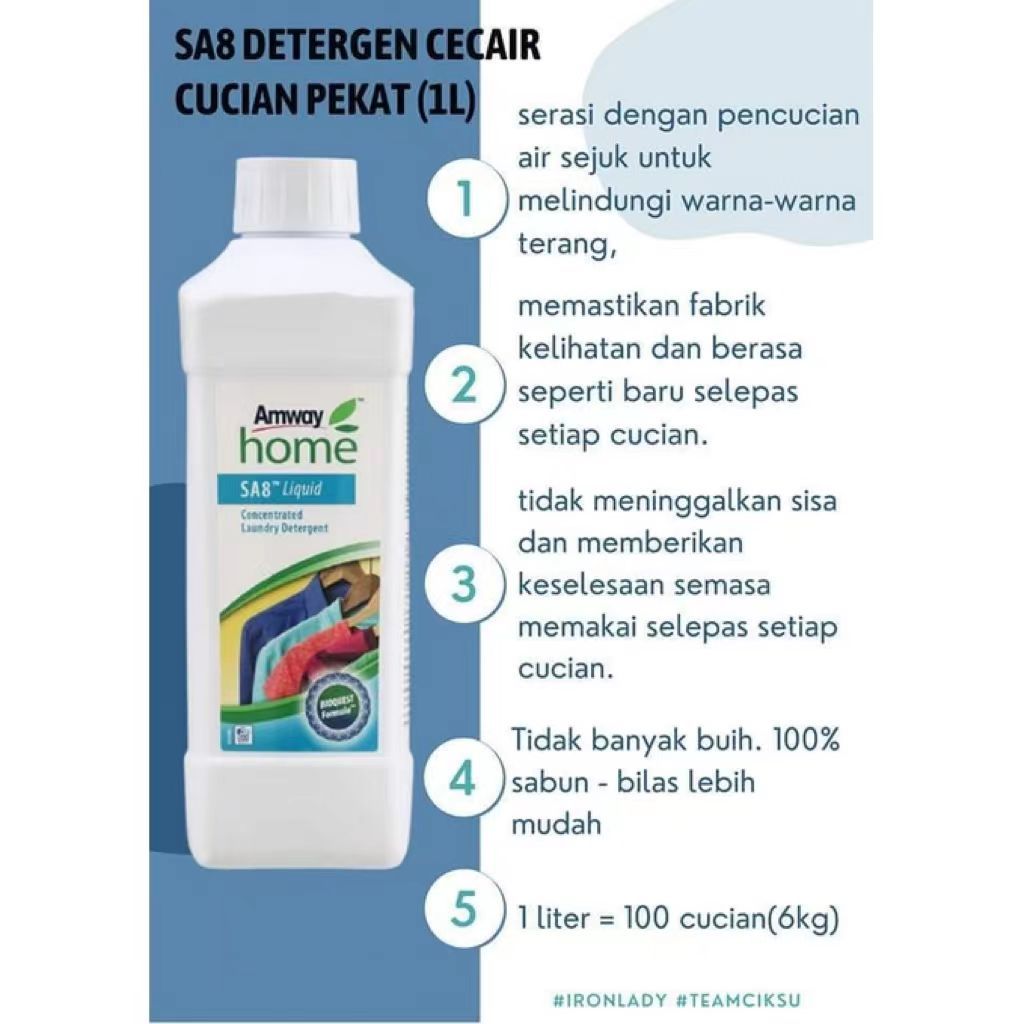 Amway SA8 Liquid Concentrated Laundry Detergent (1L) | Shopee Singapore