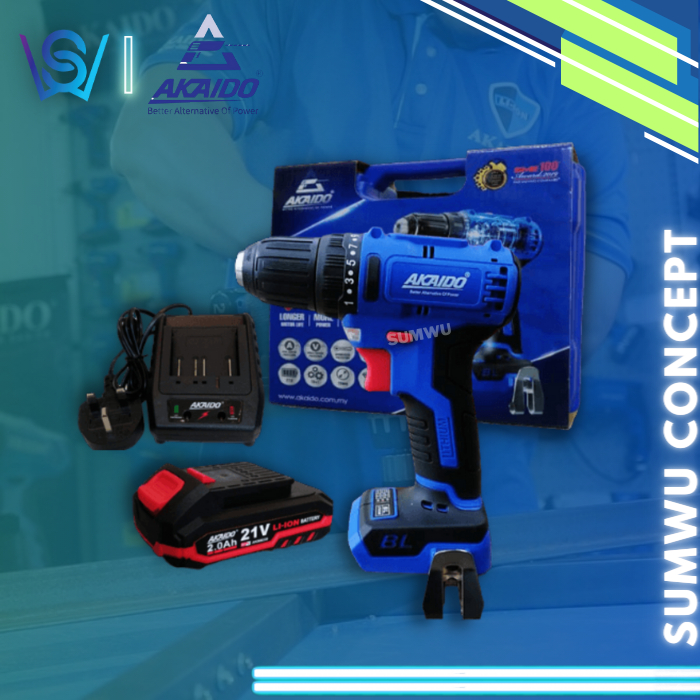 AKAIDO 21V BRUSHLESS CORDLESS ELECTRIC DRILL-10MM AK21BL 无刷无绳电动钻 MESIN ...