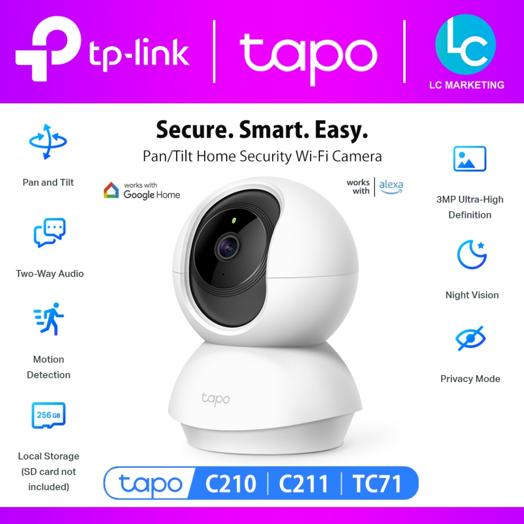 TP-Link Tapo C210 / TC71 / C211 3MP Full HD Pan / Tilt Wireless WiFi CCTV Home Security Motion ...