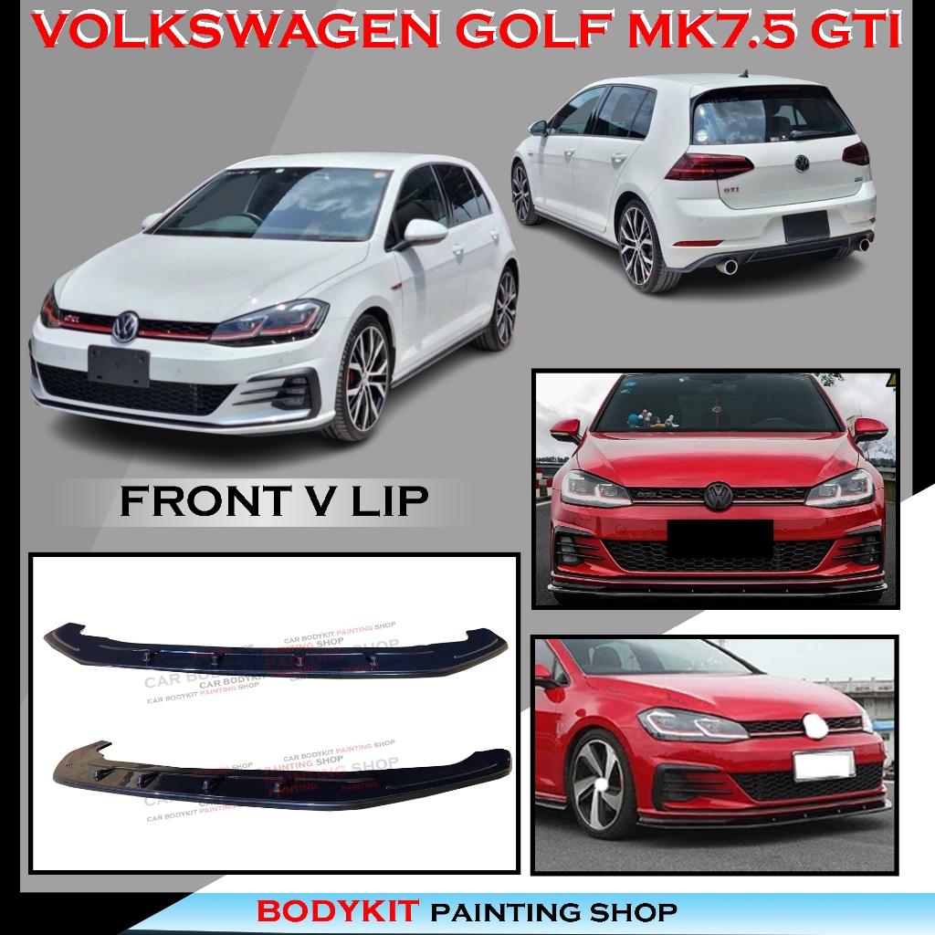 VOLKSWAGEN GOLF MK7.5 GTI TCR STYLE FRONT V-LIP BUMPER LIP WITH PAINT (PIANO BLACK) - MATERIAL ...