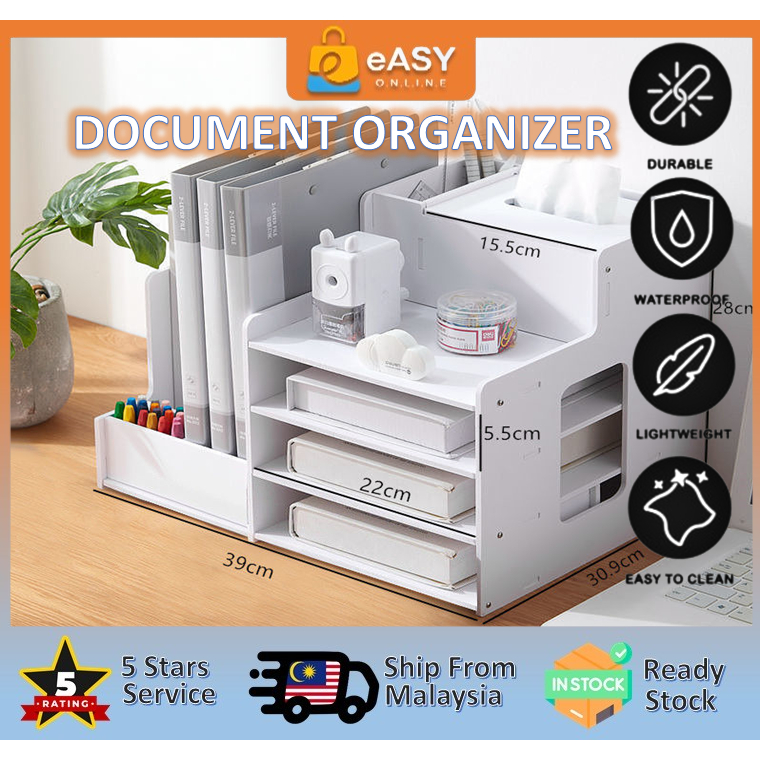 【eASY】Document Rack Office Table Storage File Organizer Paper Tray ...