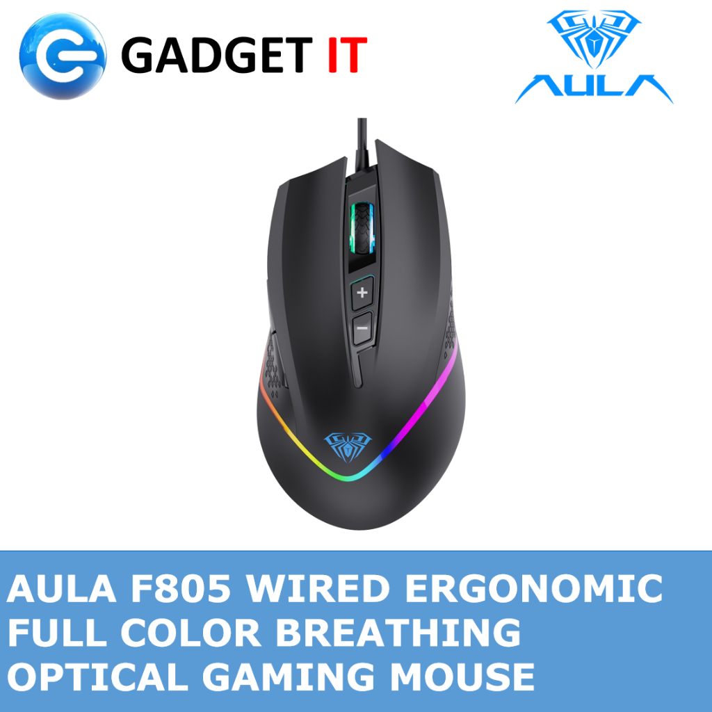 AULA F805 WIRED ERGONOMIC FULL COLOR BREATHING OPTICAL GAMING MOUSE ...