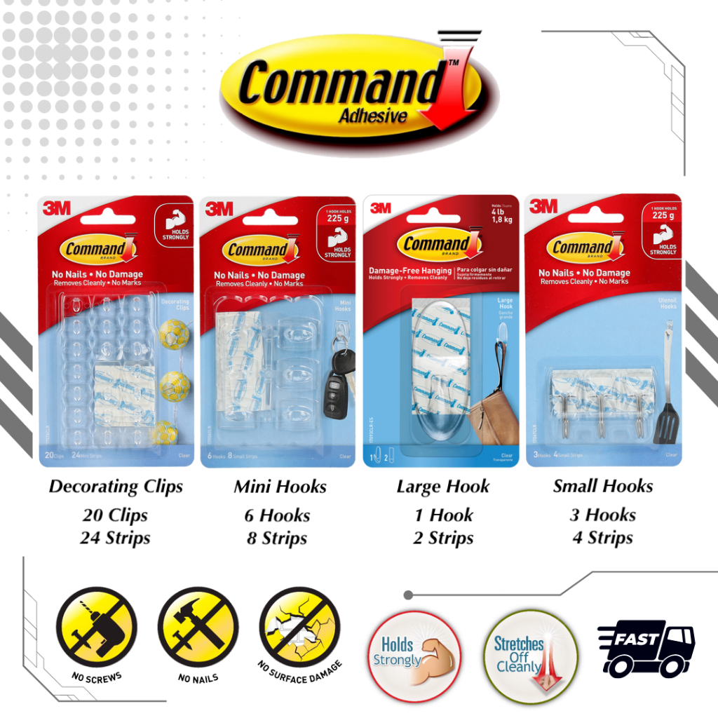 3M Command Clear Hooks (Wall Adhesive) | Shopee Singapore