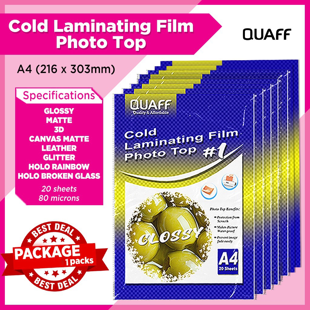Quaff PVC Photo Top A4 Size 80 Micron Cold Laminating Film 20 Sheets ...
