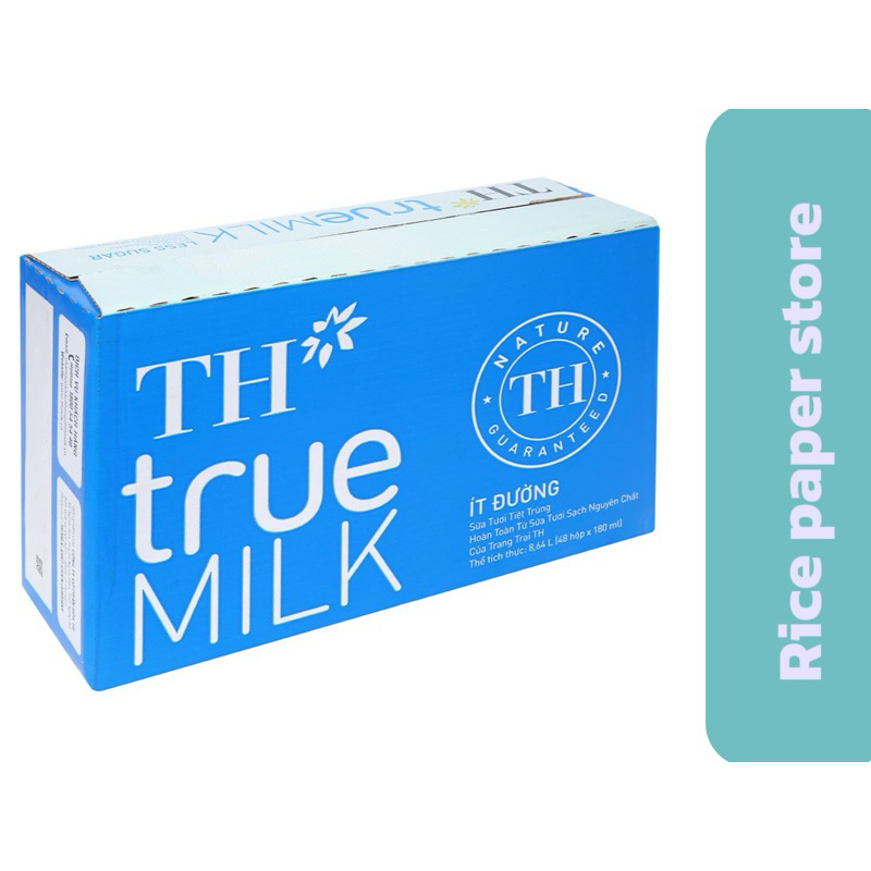 TH True MILK Less Sugar UHT Fresh Milk 1 Carton (180ml x 48) - Sữa Ít Đường (Sua Tuoi TH True ...