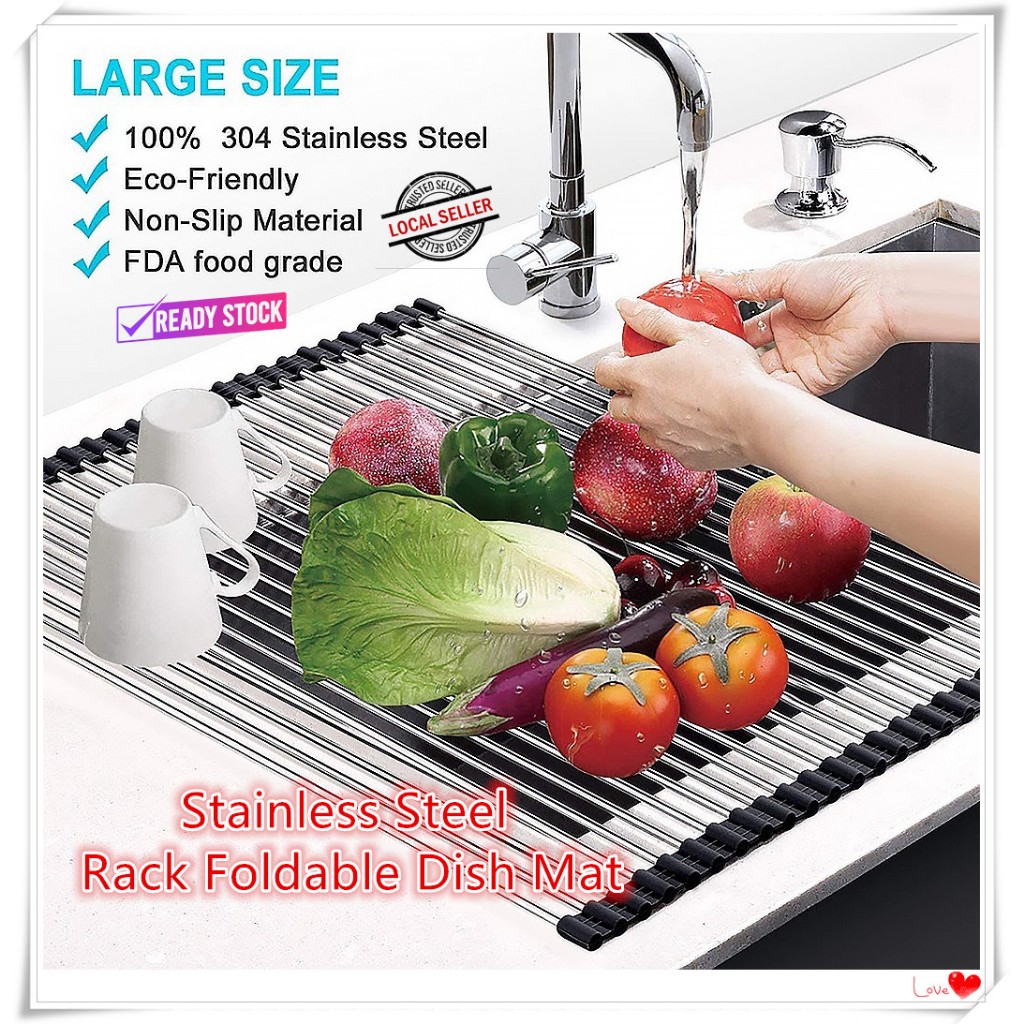 Stainless Steel Rack Foldable Dish Mat Drainer Folding Sink Drain Rack ...