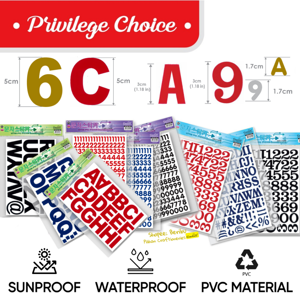 Letter PVC Sticker Alphabert Sticker Numbering Sticker Pelekat Huruf ...