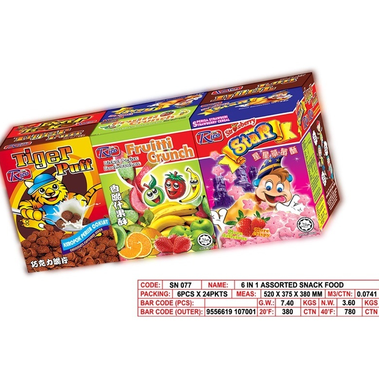 Rico 6 In 1 Fun Pack ( Fruitti Crunch , Strawberry Star , Tiger Puff ...