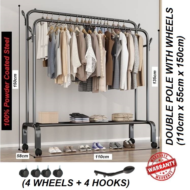ASOTV Double Pole Clothes Rack Rak Baju Besi Steel Cloth Stand ...