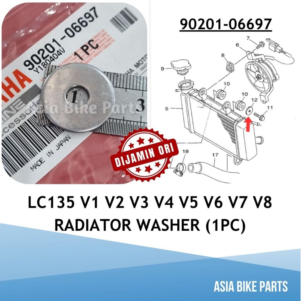 Yamaha LC135 V1 V2 V3 V4 V5 V6 V7 V8 Radiator Assy Washer Ikat Tangki Coolant - 90201-06697 ...
