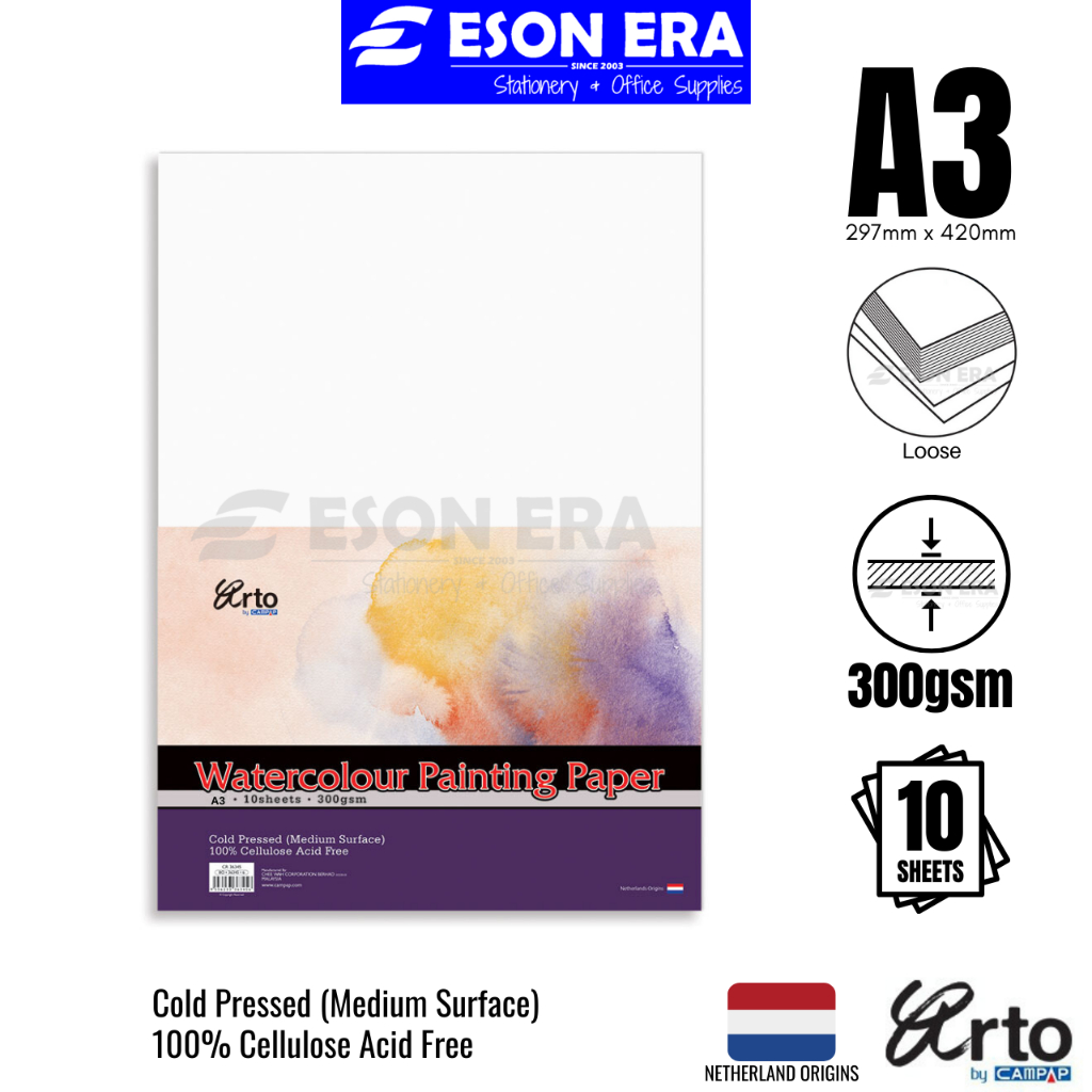 Campap Arto Watercolour Painting Paper A3 300gsm 10sheets (100% ...