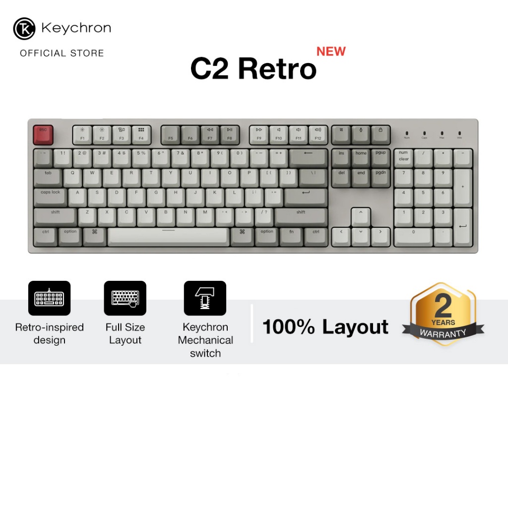 [NEW] Keychron C2 Retro Wired Mechanical Keyboard | Solid Retro Feel ...