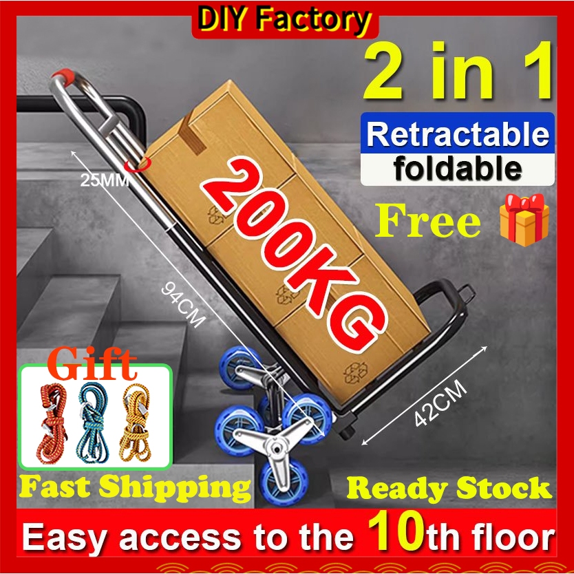 Trolley Portable Extendable Hand Truck Troli Multipurpose Silent Rubber ...