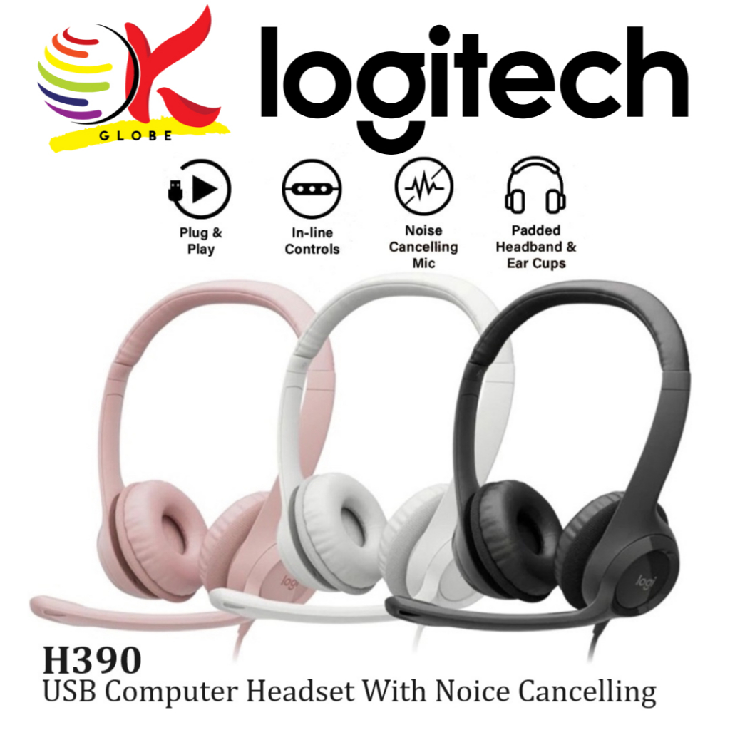LOGITECH H390 USB COMPUTER HEADSET WITH ENHANCED DIGITAL AUDIO & IN-LINE CONTROL / NOISE ...