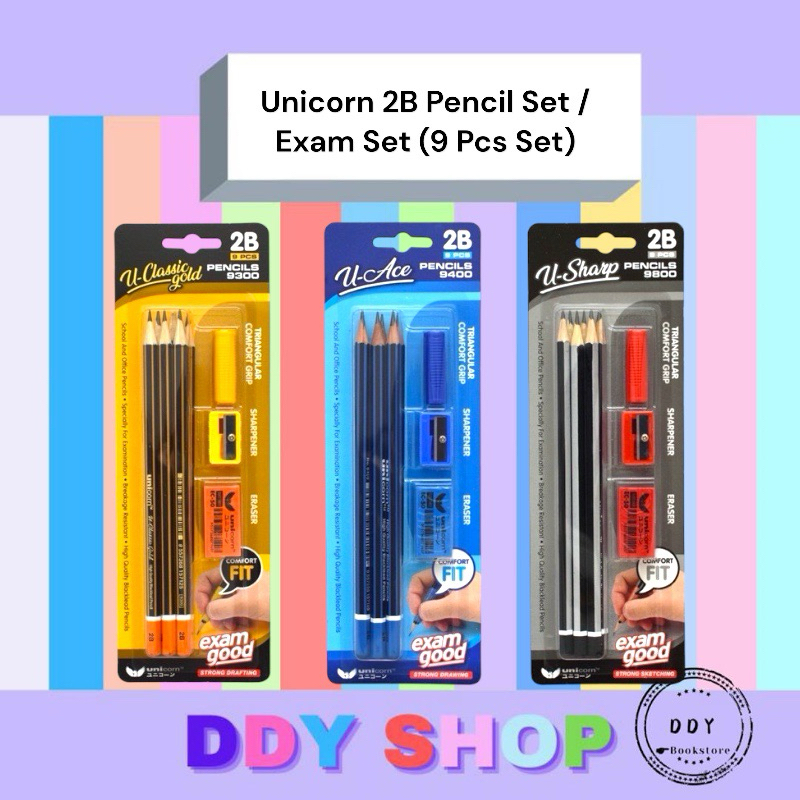 Unicorn 2B Pencil Set / Exam Set/ Stationary Set (9 Pcs) | Shopee Singapore