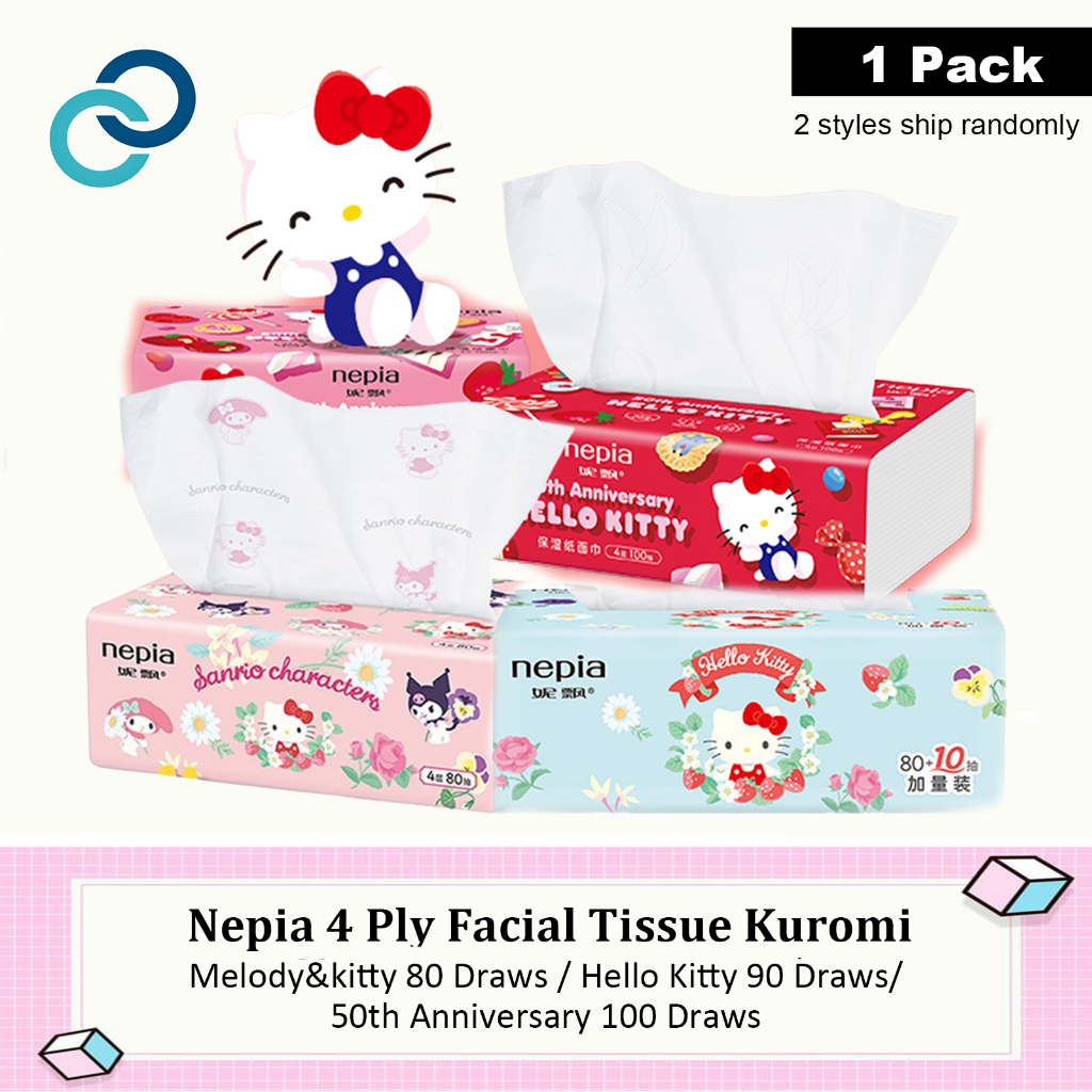 Nepia 4 Ply Facial Tissue Kuromi Melody& Kitty 80 Draws Hello Kitty 90 ...
