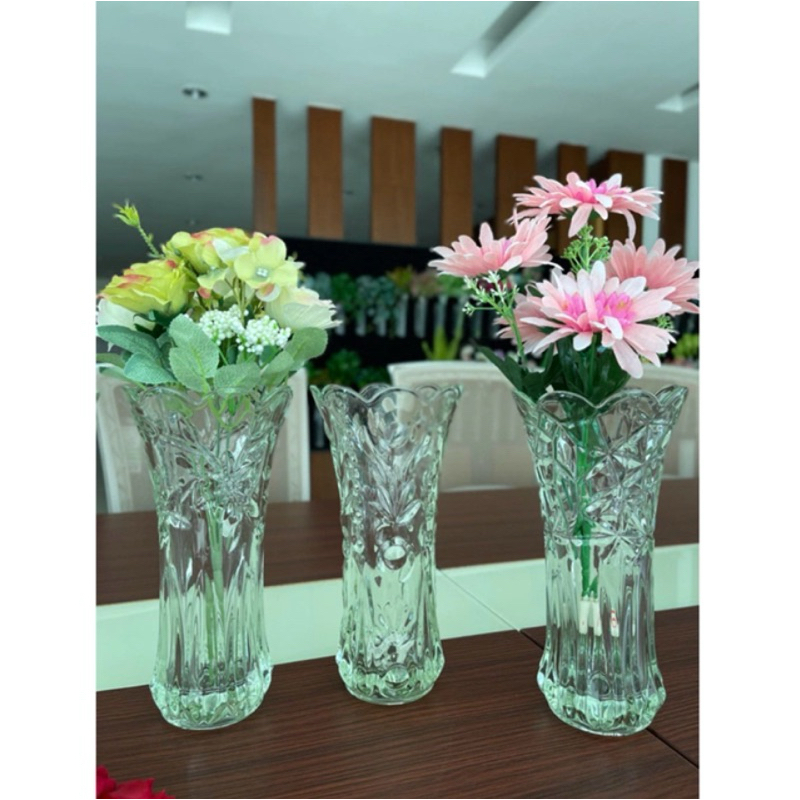 [Flogift.ec] Thick Patterned Modern Crystal Glass Flower Vase Pasu Kaca ...