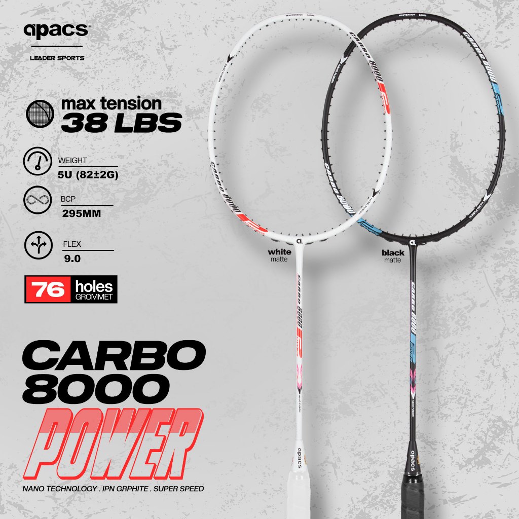 (EXCLUSIVE )(FREE STRING & GRIP) APACS BADMINTON RACKET CARBO 8000 ...