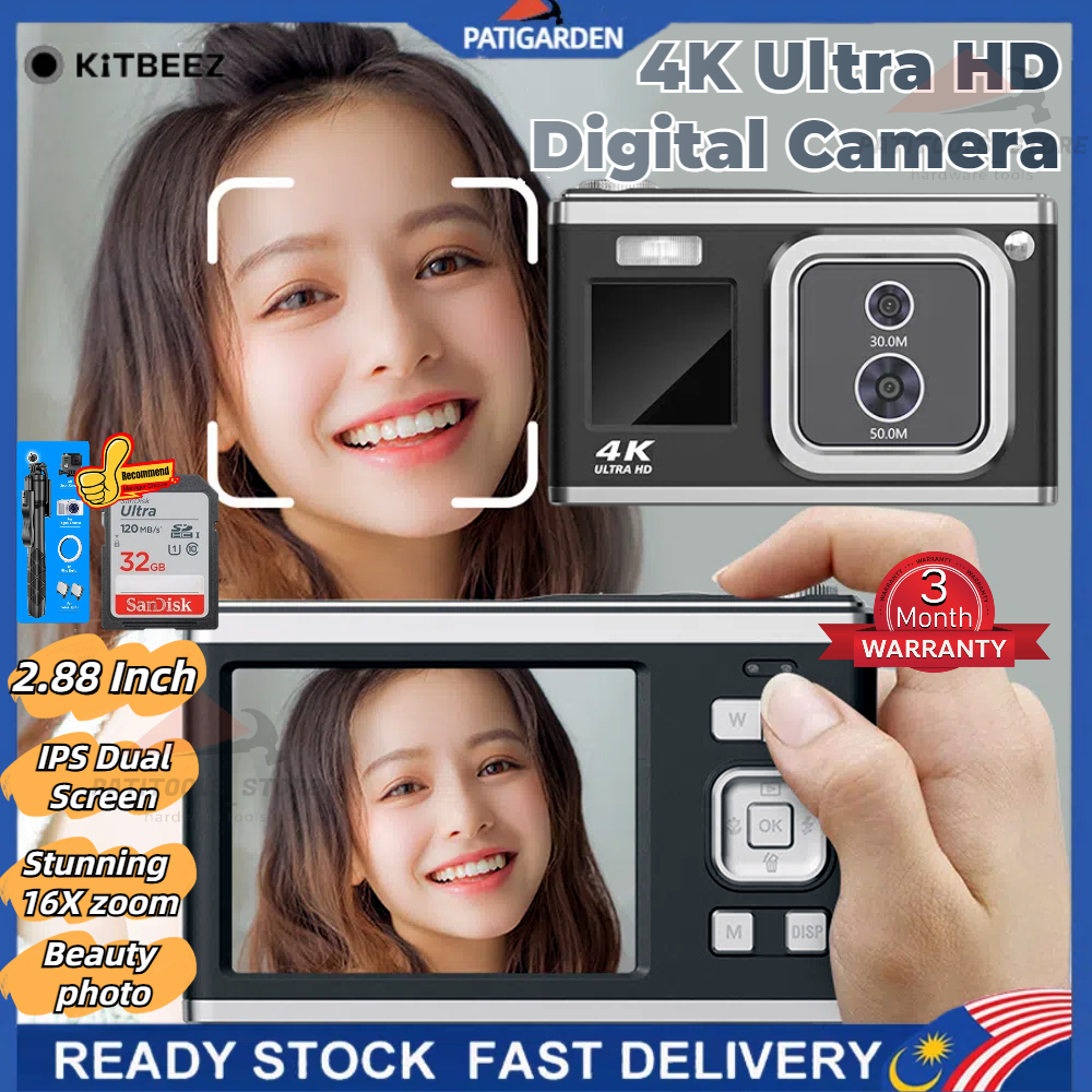 KiTBEEZ Digital Camera Dual Screen 50MP 4K Ultra HD 16x Optical Zoom ...
