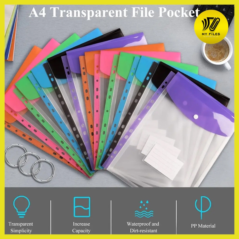 MYFILES 11 Holes Sheet Protector Pastel Colour Button Folder Folder Fit ...