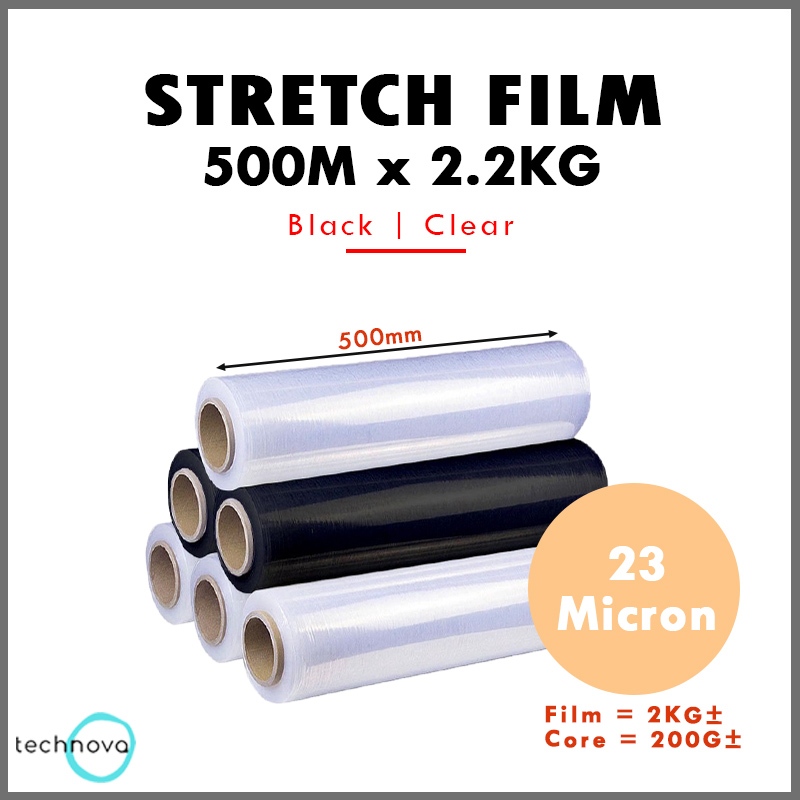 Stretch Film 500mm x 2.2kg x Core 0.2kg x 23micron Black / Clear ...
